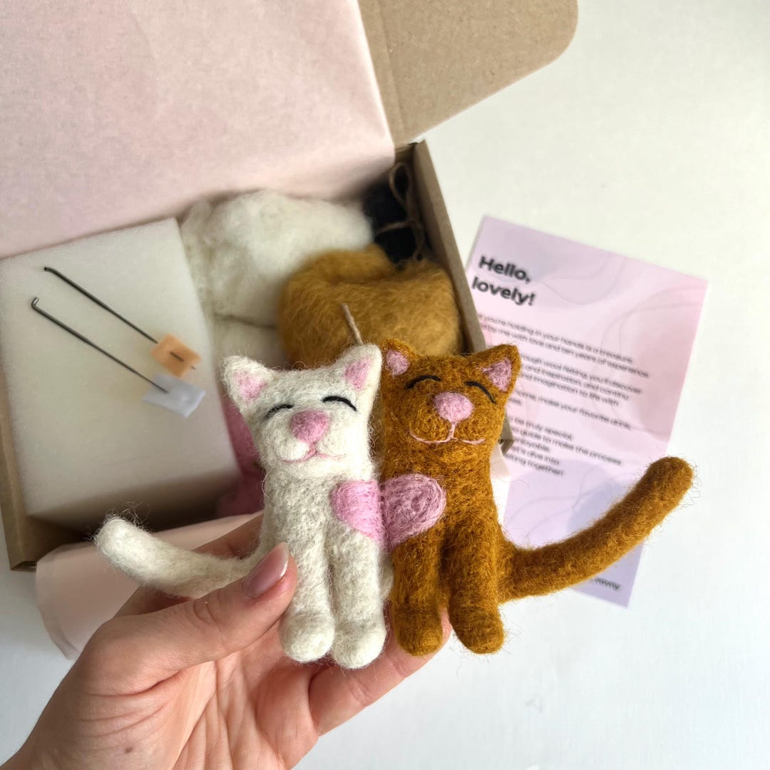Needle Felting Starter Kit, DIY Felt Cats Kit, Craft Kit for Beginners ...