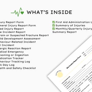 School Health and Injury Forms, Daycare Ouch Report, Sick Day, First ...