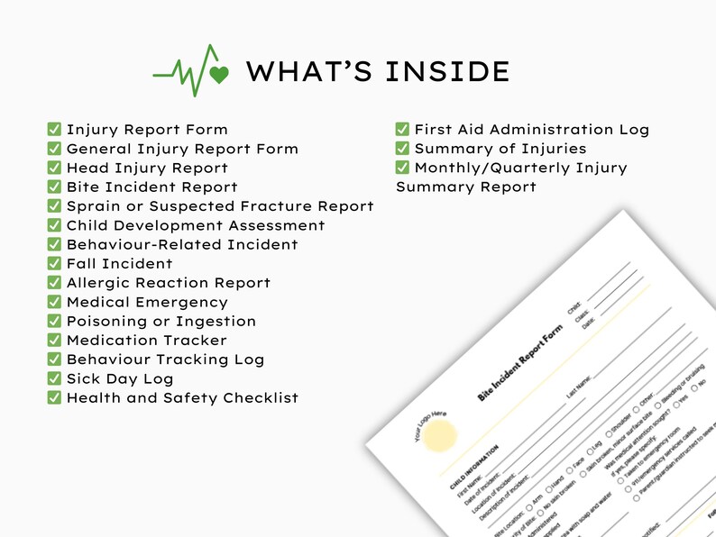 School Health and Injury Forms, Daycare Ouch Report, Sick Day, First ...