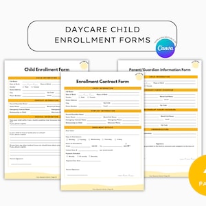 Daycare Enrollment Forms, Editable Registration Templates, Sign-up,easy ...