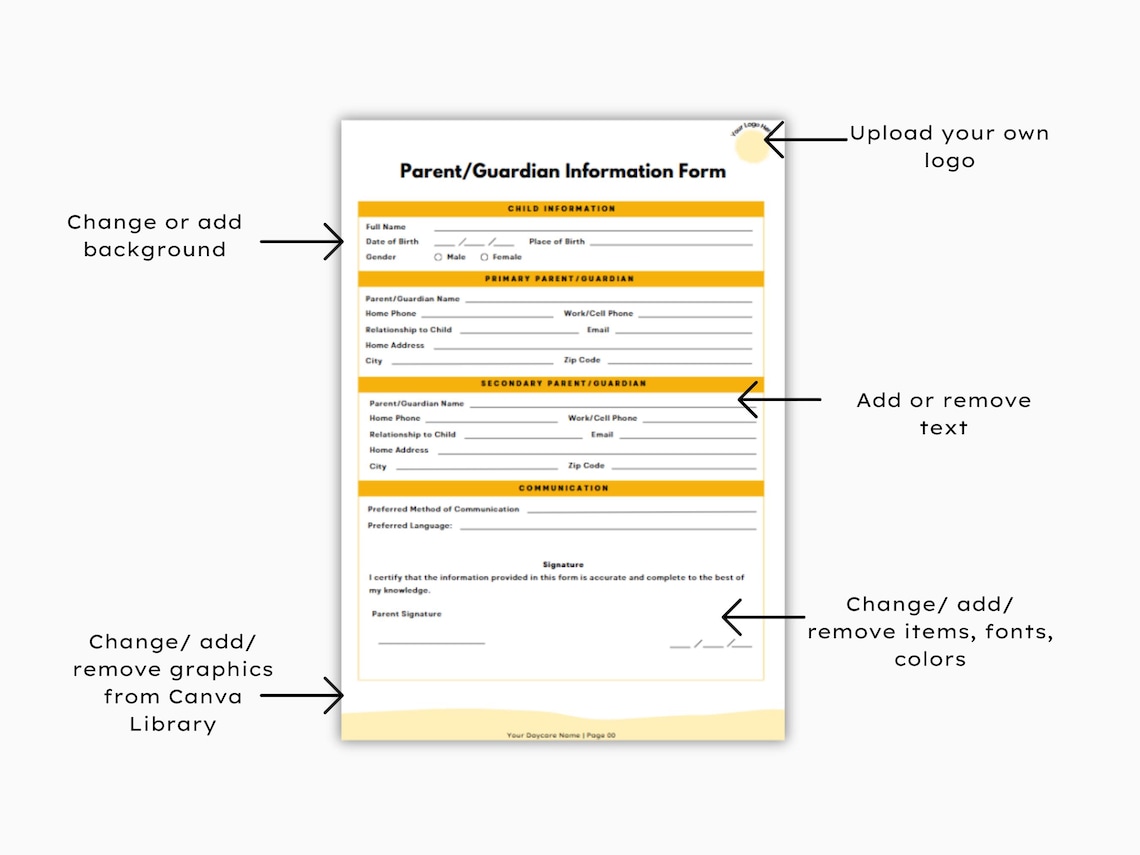 Daycare Enrollment Forms, Editable Registration Templates, Sign-up,easy ...