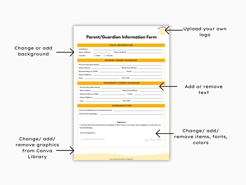Daycare Enrollment Forms, Editable Registration Templates, Sign-up,easy ...