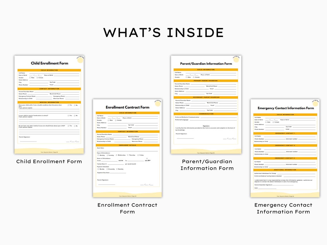 Daycare Enrollment Forms, Editable Registration Templates, Sign-up,easy ...