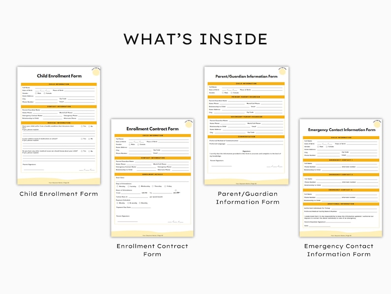 Daycare Enrollment Forms, Editable Registration Templates, Sign-up,easy ...