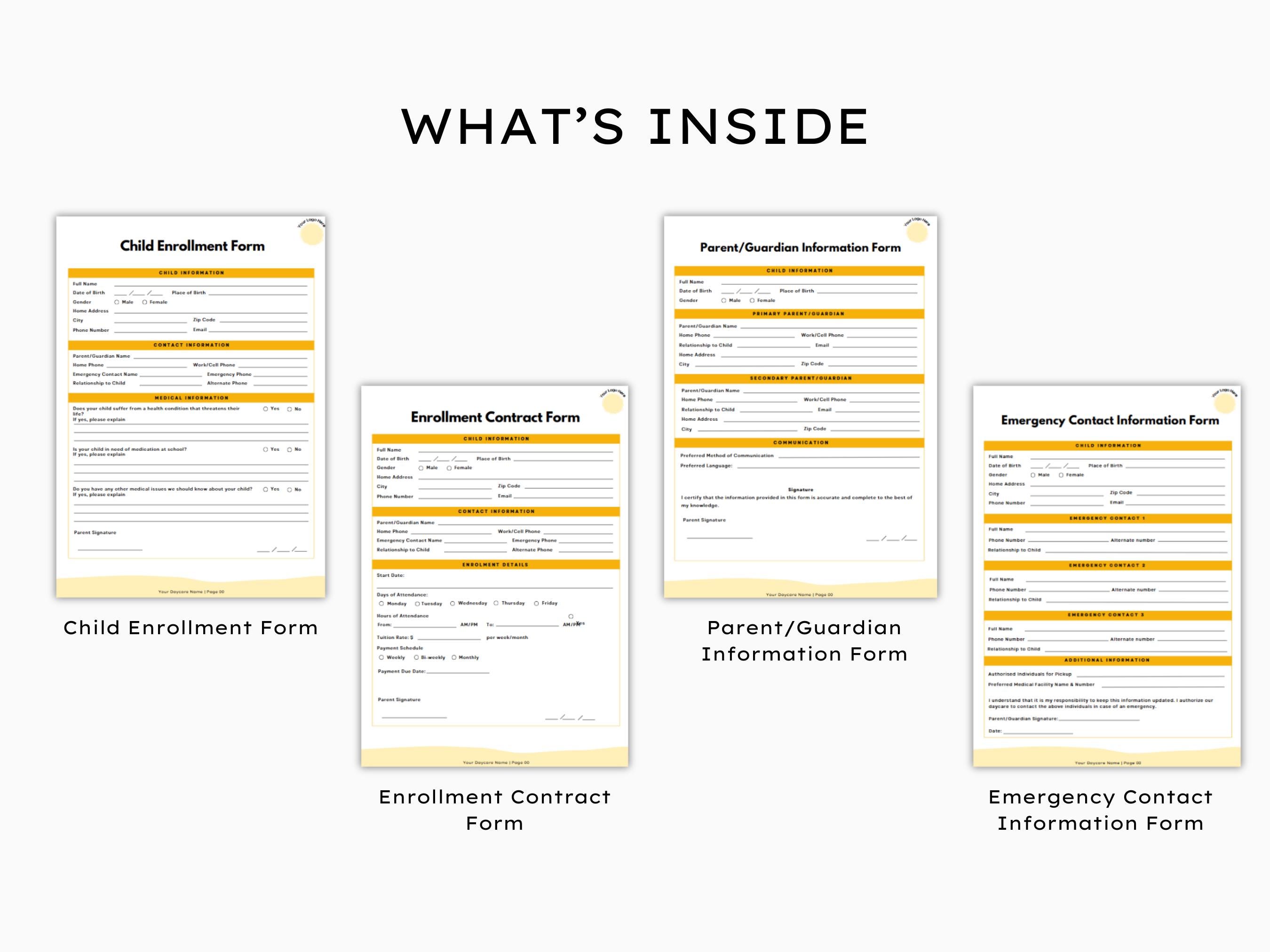 Daycare Enrollment Forms, Editable Registration Templates, Sign-up,easy ...