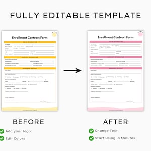 Daycare Enrollment Forms, Editable Registration Templates, Sign-up,easy ...