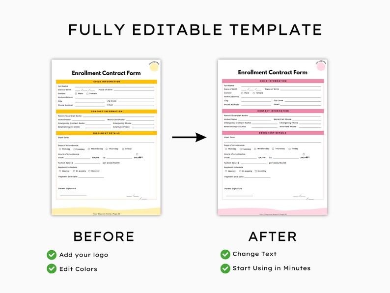 Daycare Enrollment Forms, Editable Registration Templates, Sign-up,easy ...