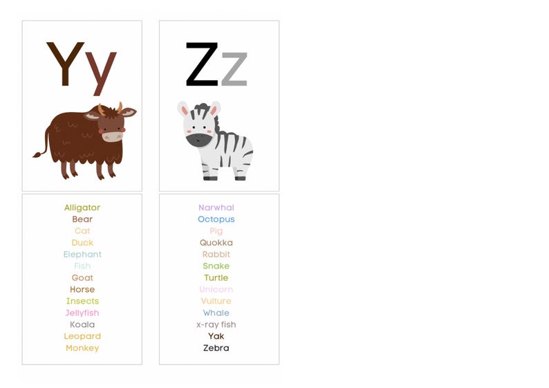 ABC Flashcards, Alphabet Flashcards, Animal Flashcards, ABC Animals ...