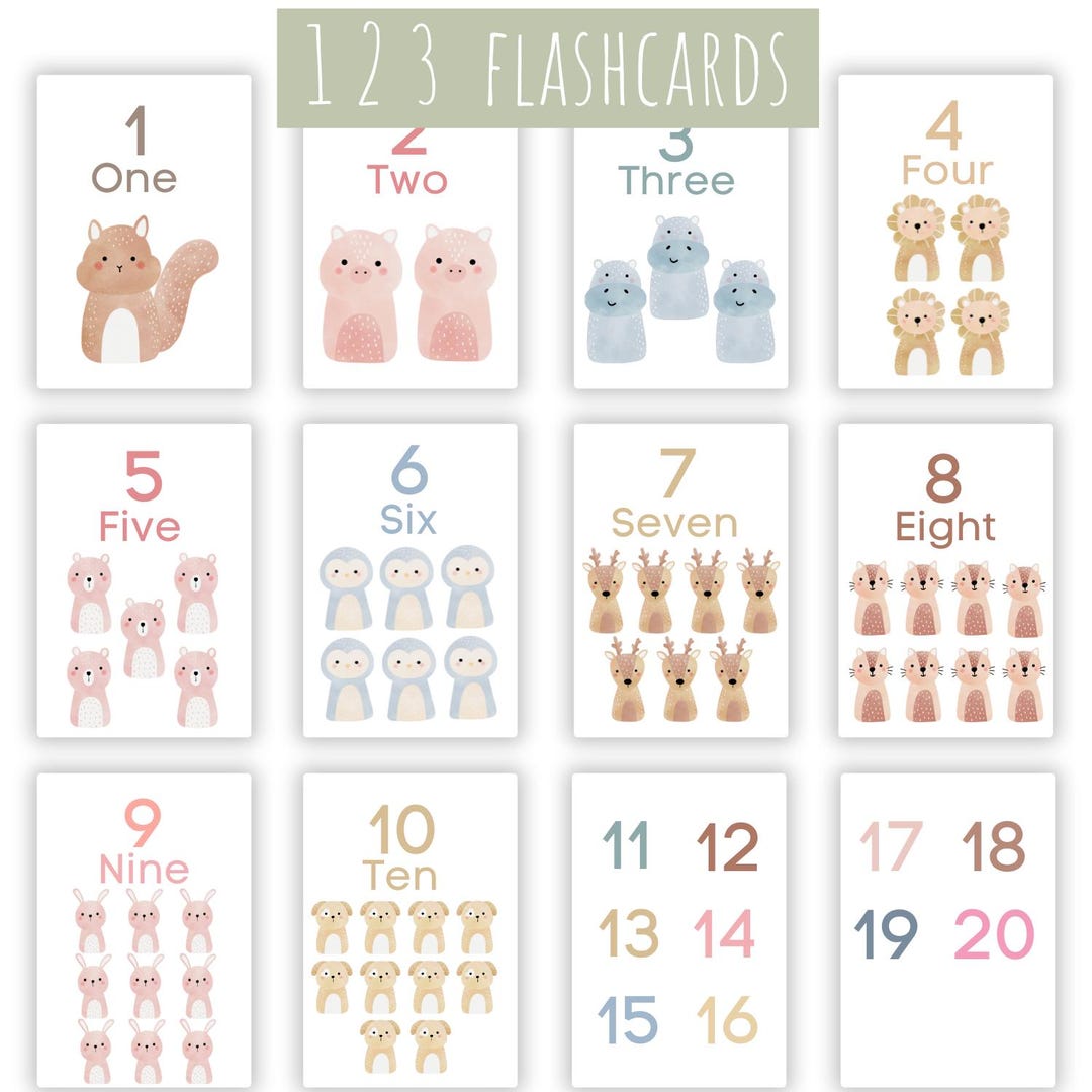 123 Flashcards, Flashcards, Numbers, 1-20, Animal Flashcards, Learning ...