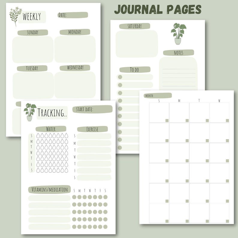 Printable Journal Pages, Weekly Planner, Monthly Calendar, Tracker ...