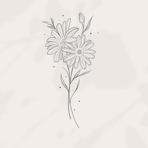 Birth Month Flower, April Tattoo, Daisy Birth Flower, Fine Line Tattoo ...