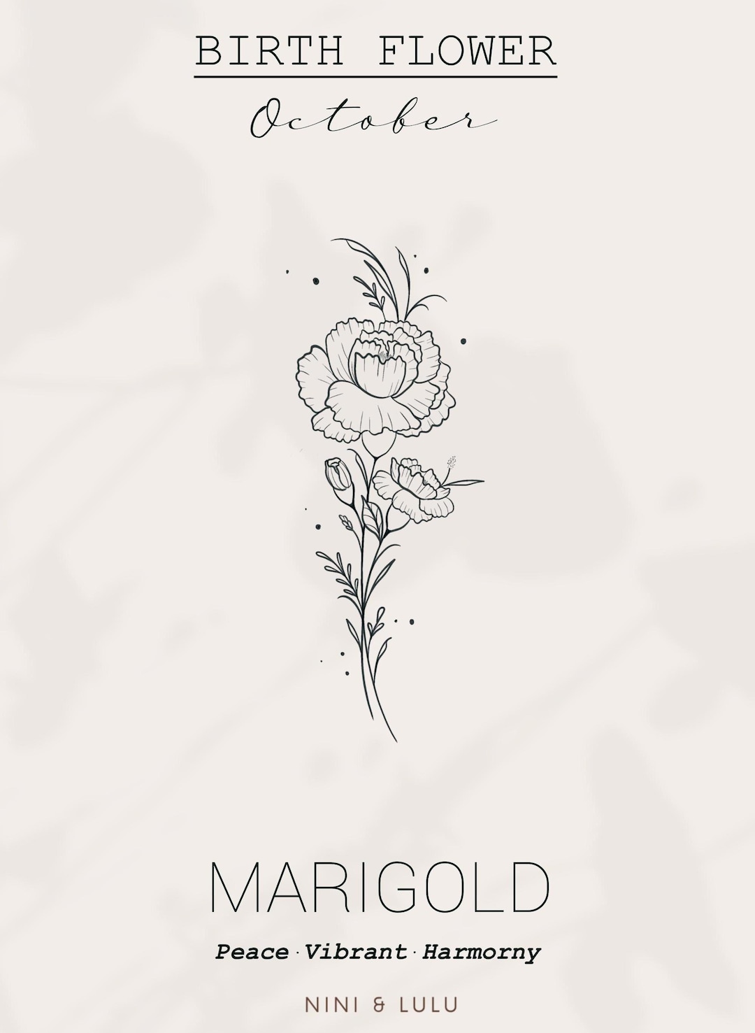 October Birth Flower Tattoo Design: Marigold Floral Art (digital ...