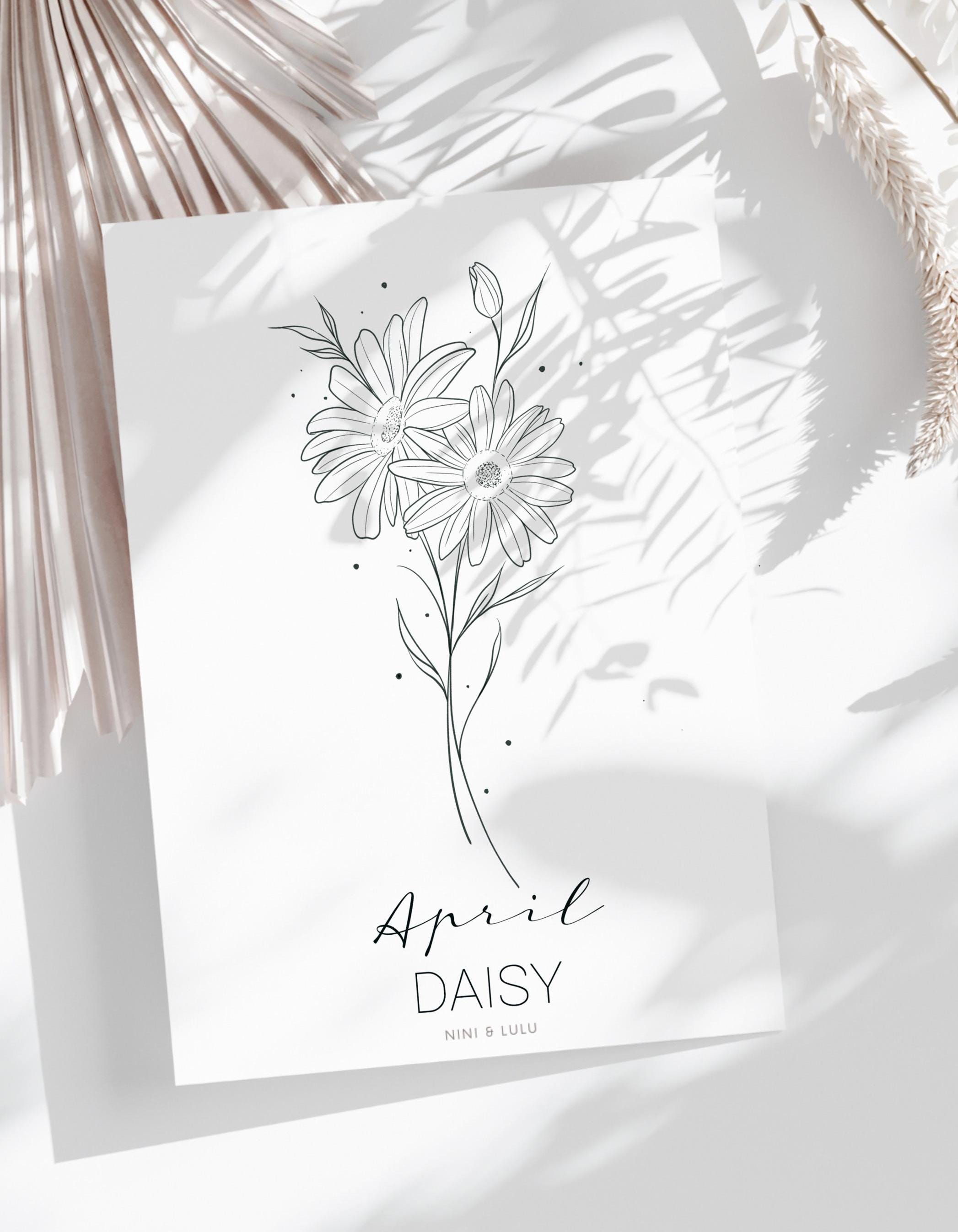 Birth Month Flower, April Tattoo, Daisy Birth Flower, Fine Line Tattoo ...