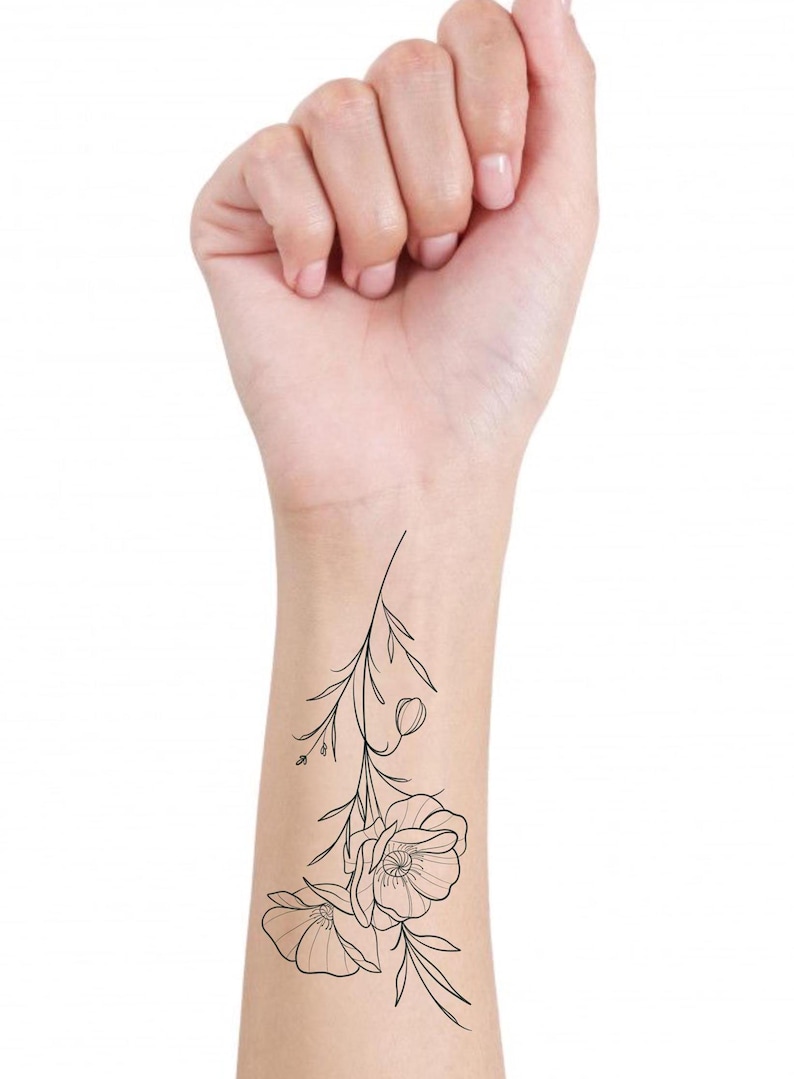 Poppy Tattoo Design: August Birth Flower Fine Line Art (digital ...