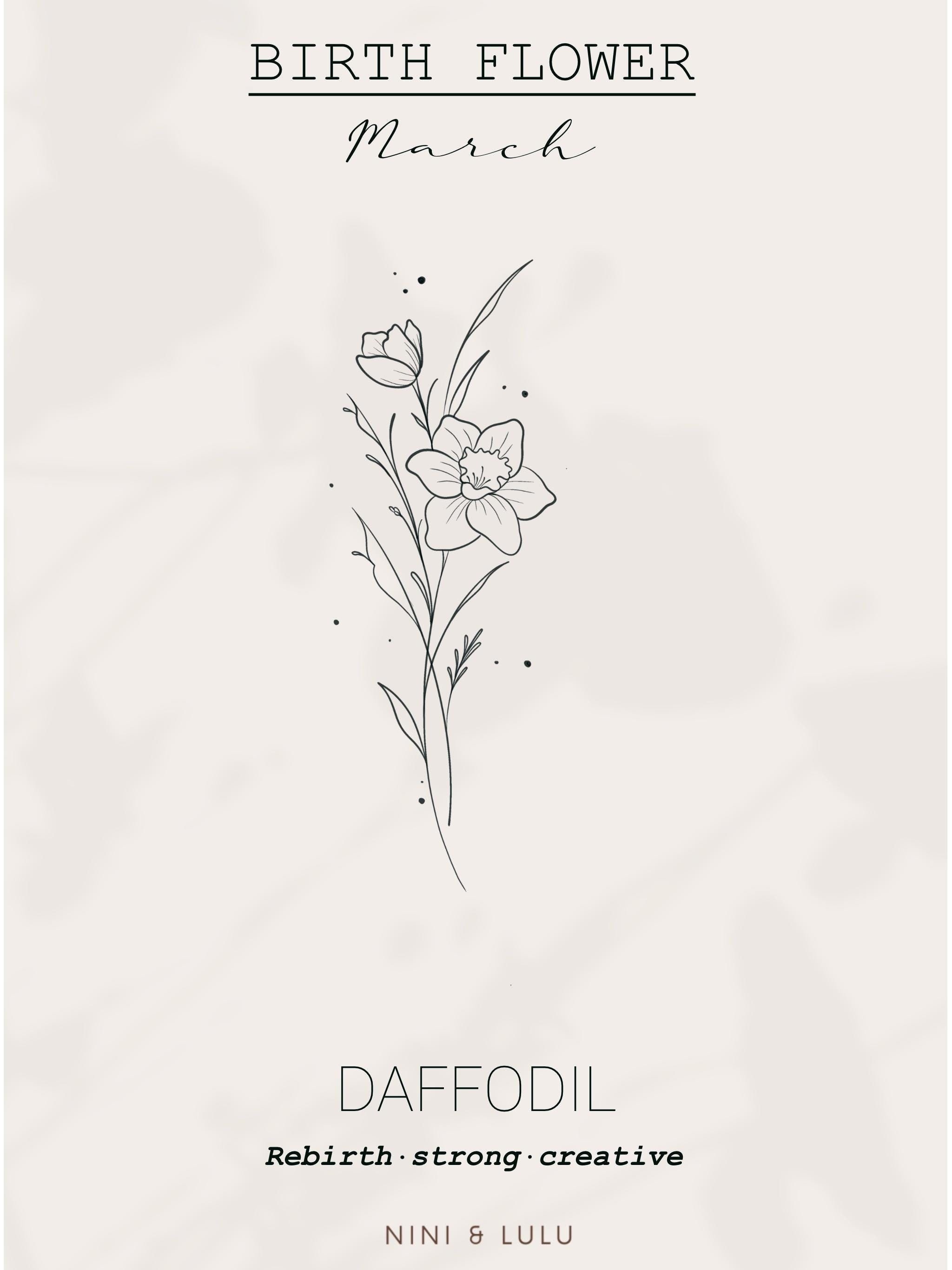 Daffodil Birth Flower Tattoo, Birth Month Flower Tattoo Design, March ...
