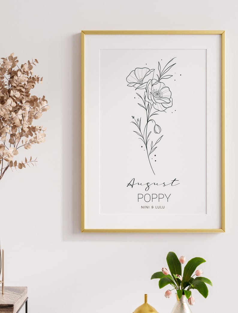Poppy Tattoo Design: August Birth Flower Fine Line Art (digital ...