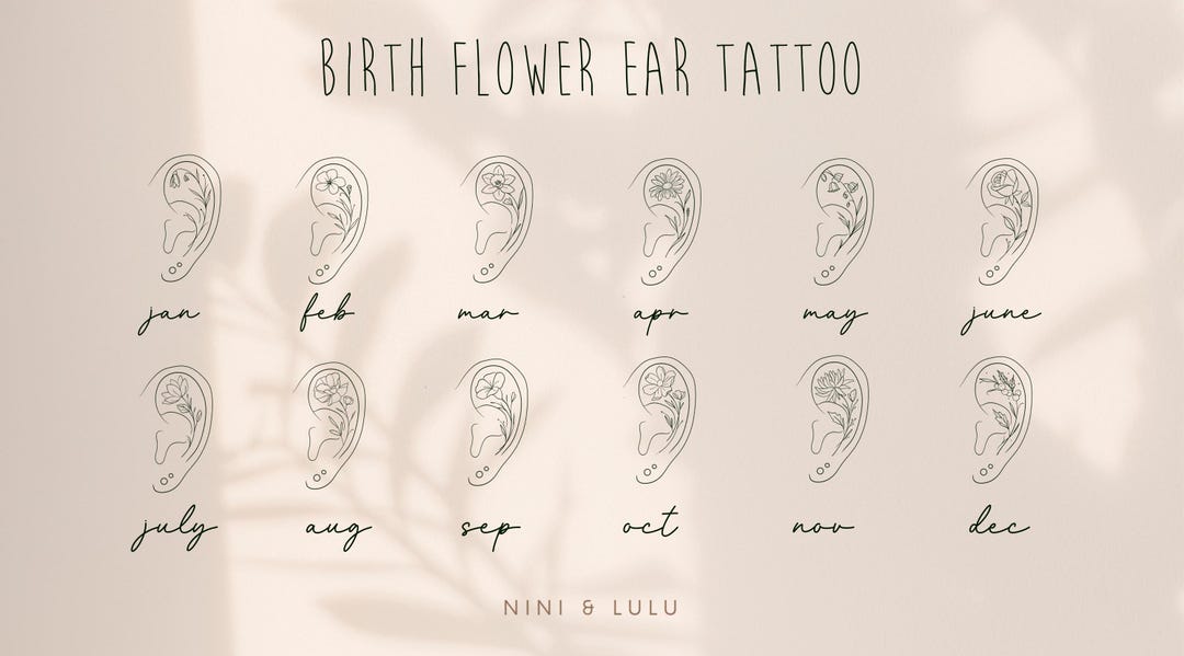 Birth Month Flower Tattoo, Feminine Ear Tattoo, Birth Month Flower ...