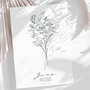 June Birth Month Flower Tattoo Design, Rose Flower Gift, Personalized ...