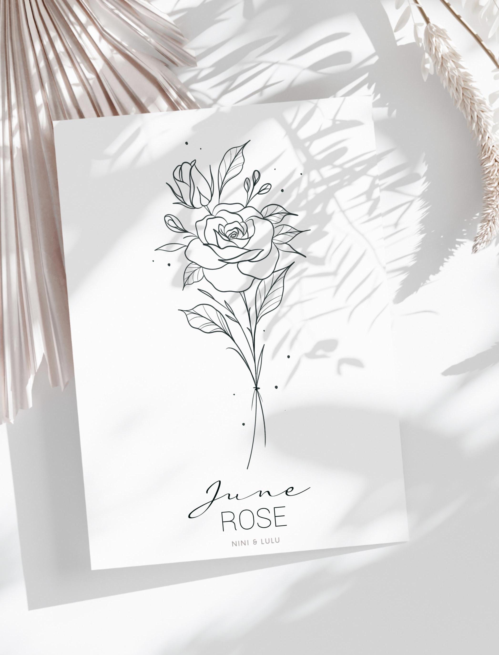 June Birth Month Flower Tattoo Design, Rose Flower Gift, Personalized ...
