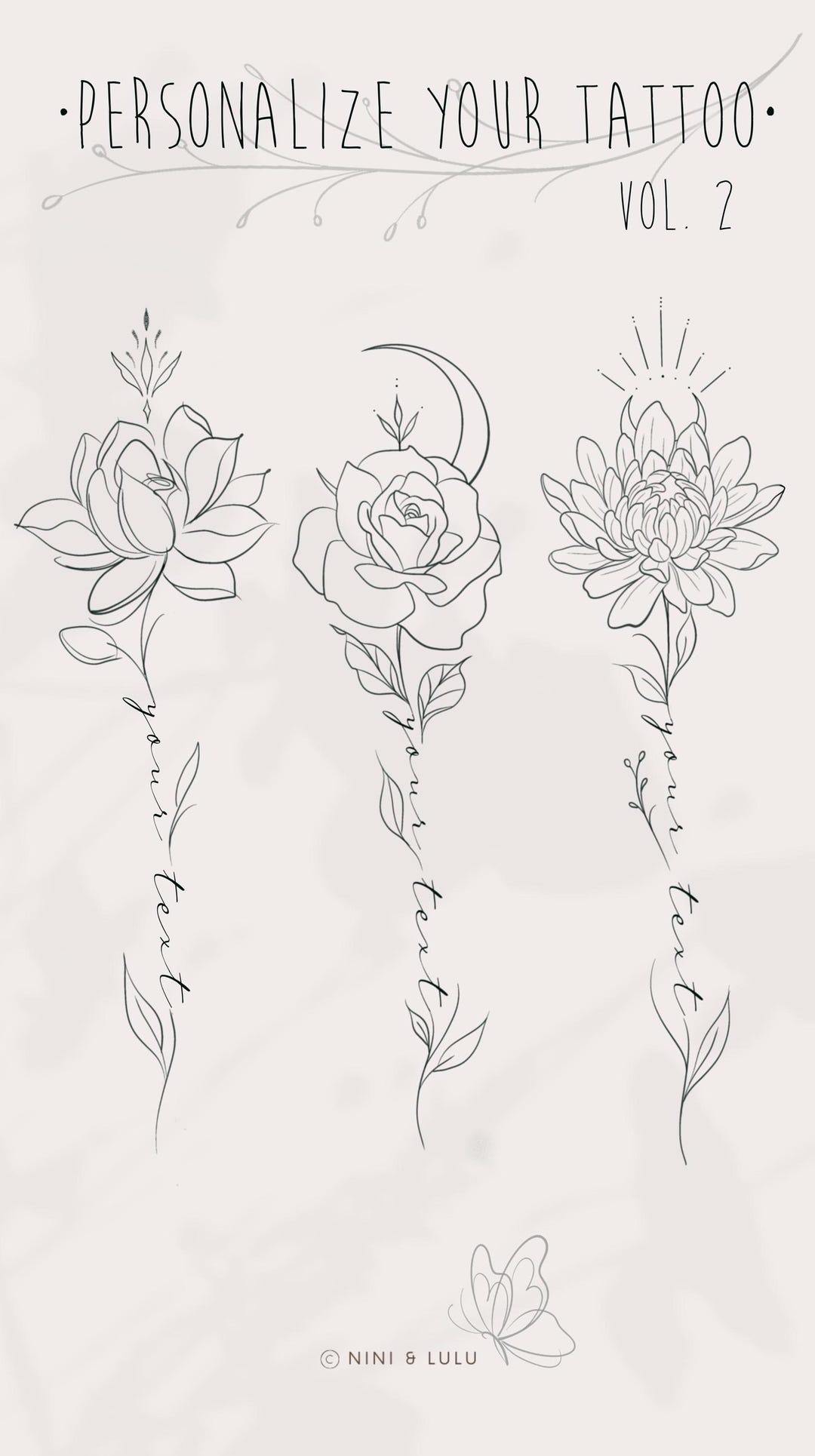 Custom Flower Name Tattoo, Flower Outline Tattoo, Floral Name Tattoo ...