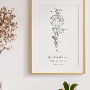October Birth Flower Tattoo Design: Marigold Floral Art (digital ...