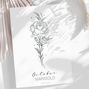 October Birth Flower Tattoo Design: Marigold Floral Art (digital ...