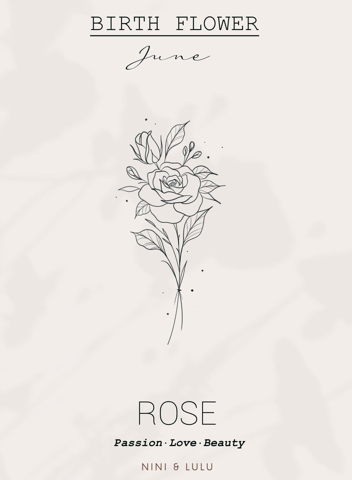 June Birth Month Flower Tattoo Design, Rose Flower Gift, Personalized ...