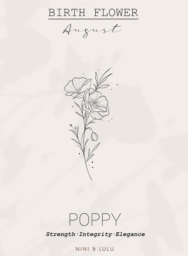 Poppy Tattoo Design: August Birth Flower Fine Line Art (digital ...
