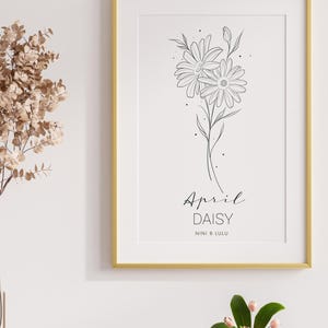 Birth Month Flower, April Tattoo, Daisy Birth Flower, Fine Line Tattoo ...