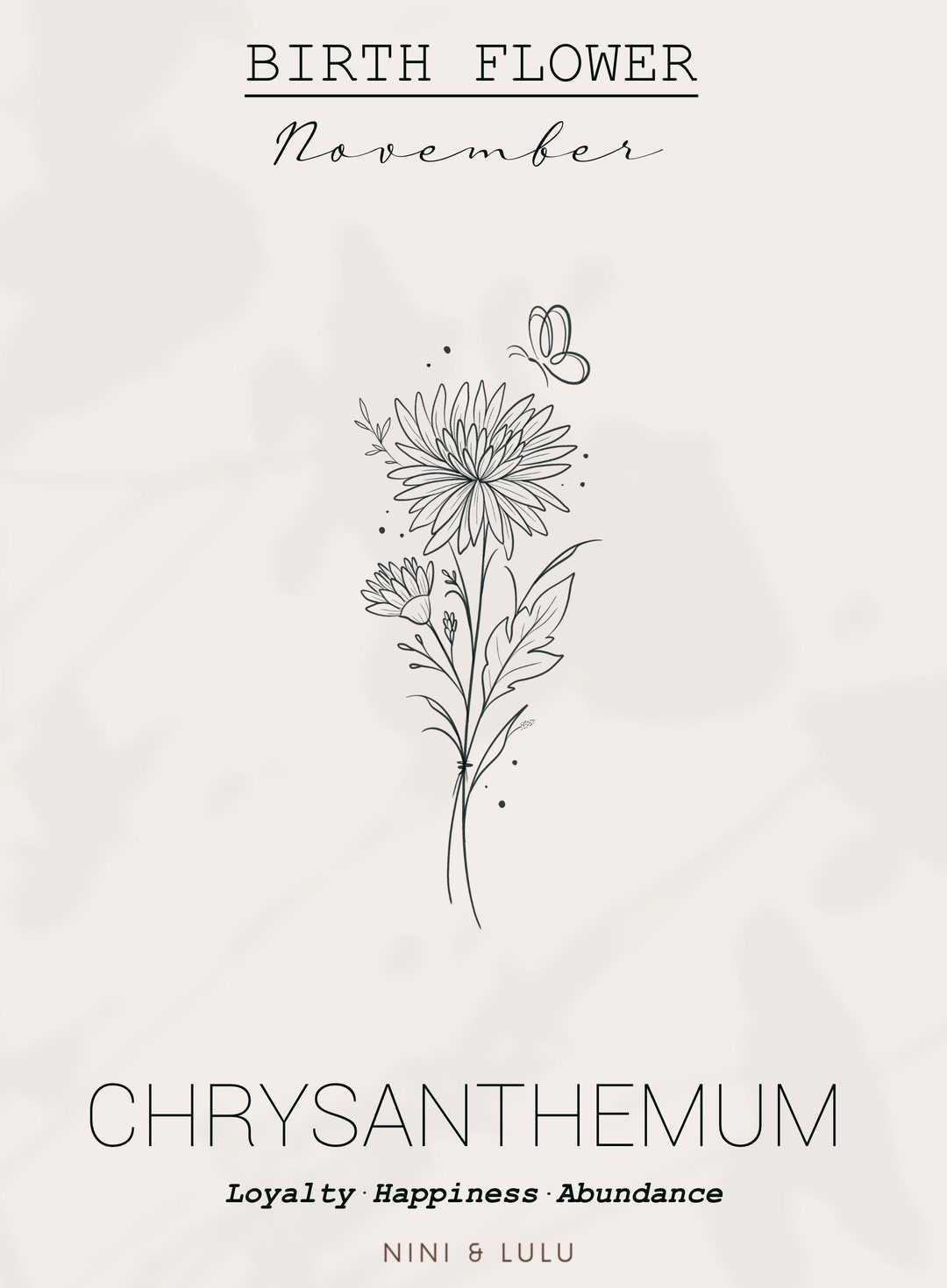 November Birth Flower Tattoo: Chrysanthemum Floral Design, Birth Month ...