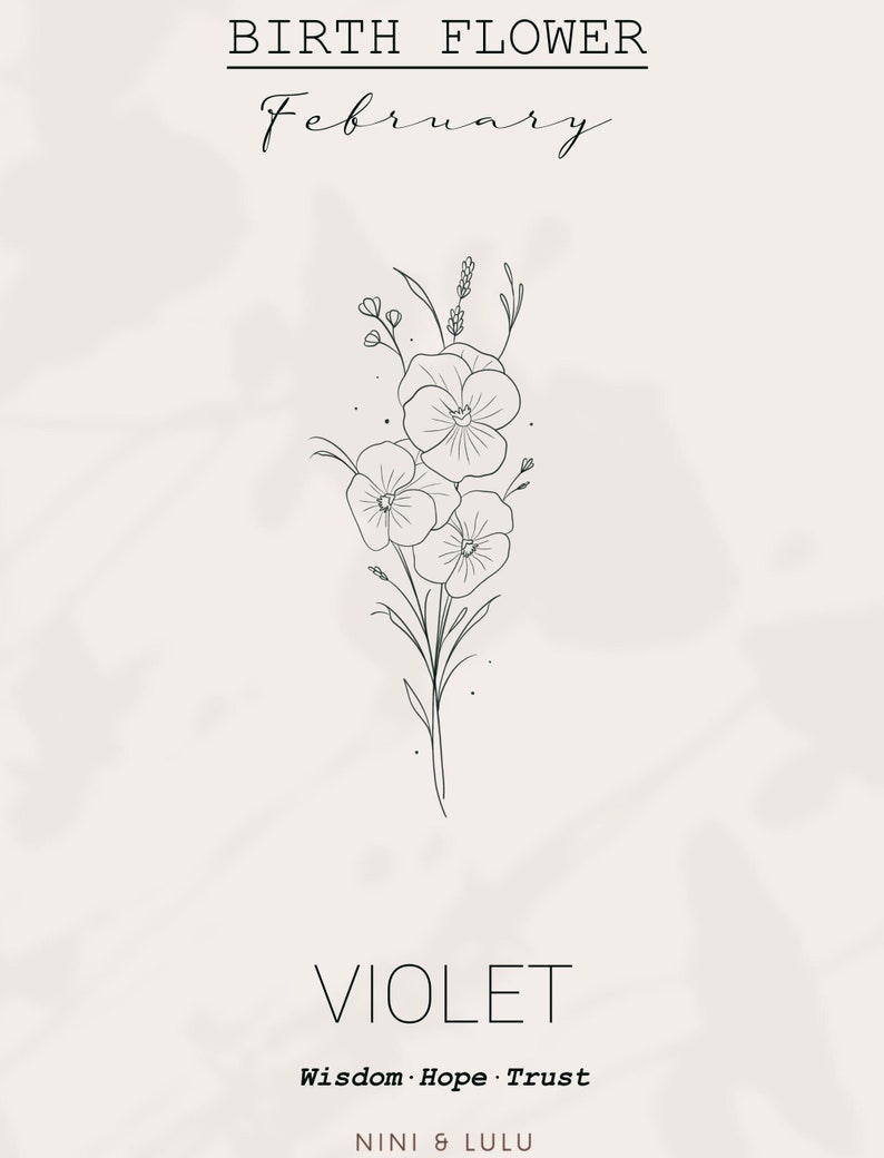 February Birth Flower Tattoo Design – Violet-inspired Fine Line Floral ...