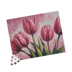 Pink Tulips Nature Jigsaw Puzzle Floral Art Hand Painted Acrylic Design ...