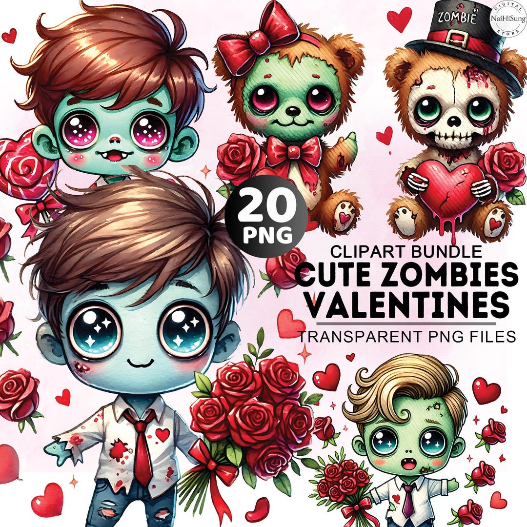 Watercolor Cute Valentines Zombies Clipart, Valentine PNG Cute Zombies ...
