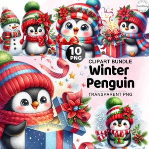 Watercolor Winter Penguin Clipart, Christmas PNG Cute Penguin Christmas ...