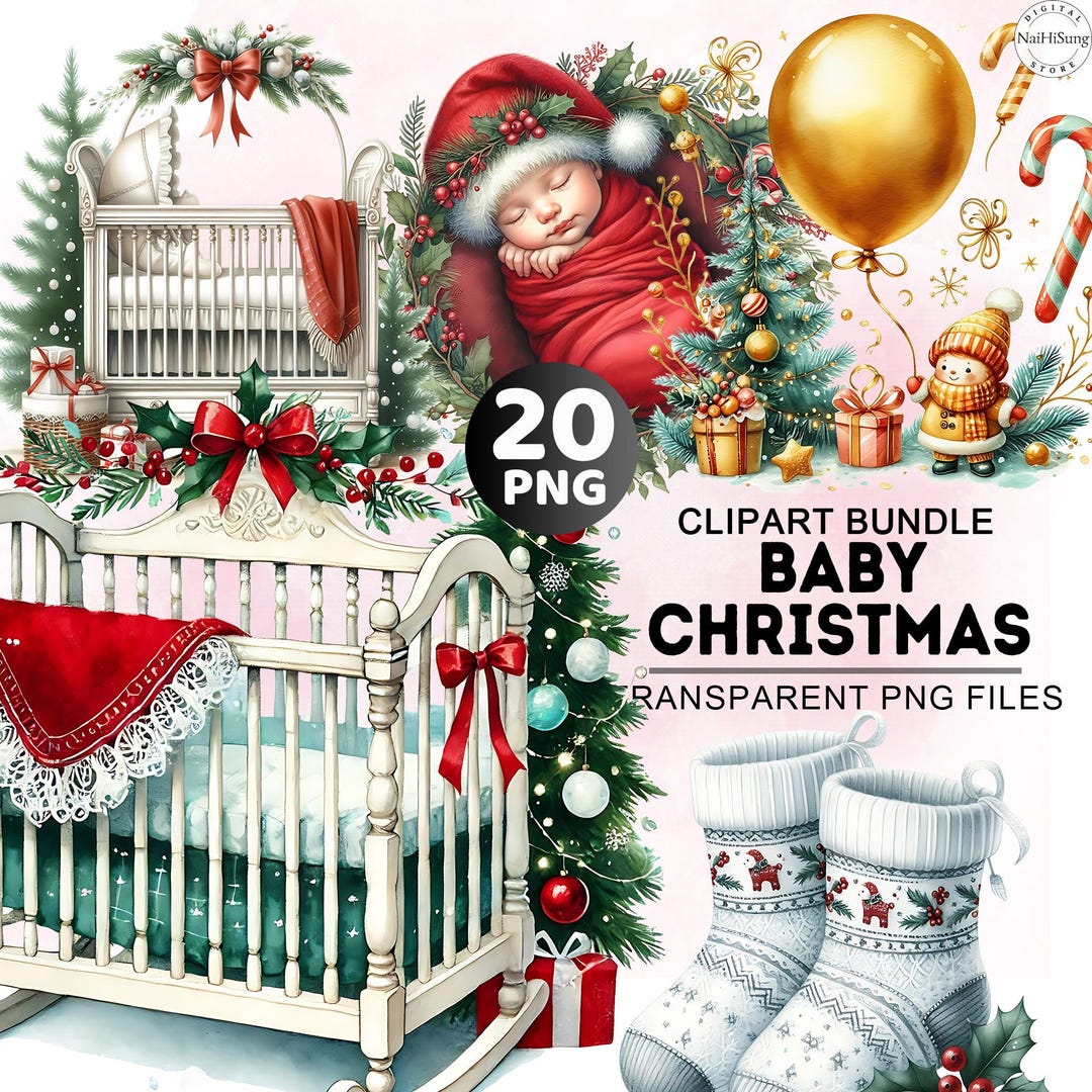 Watercolor Christmas Baby Clipart, Christmas PNG Newborn Nursery ...
