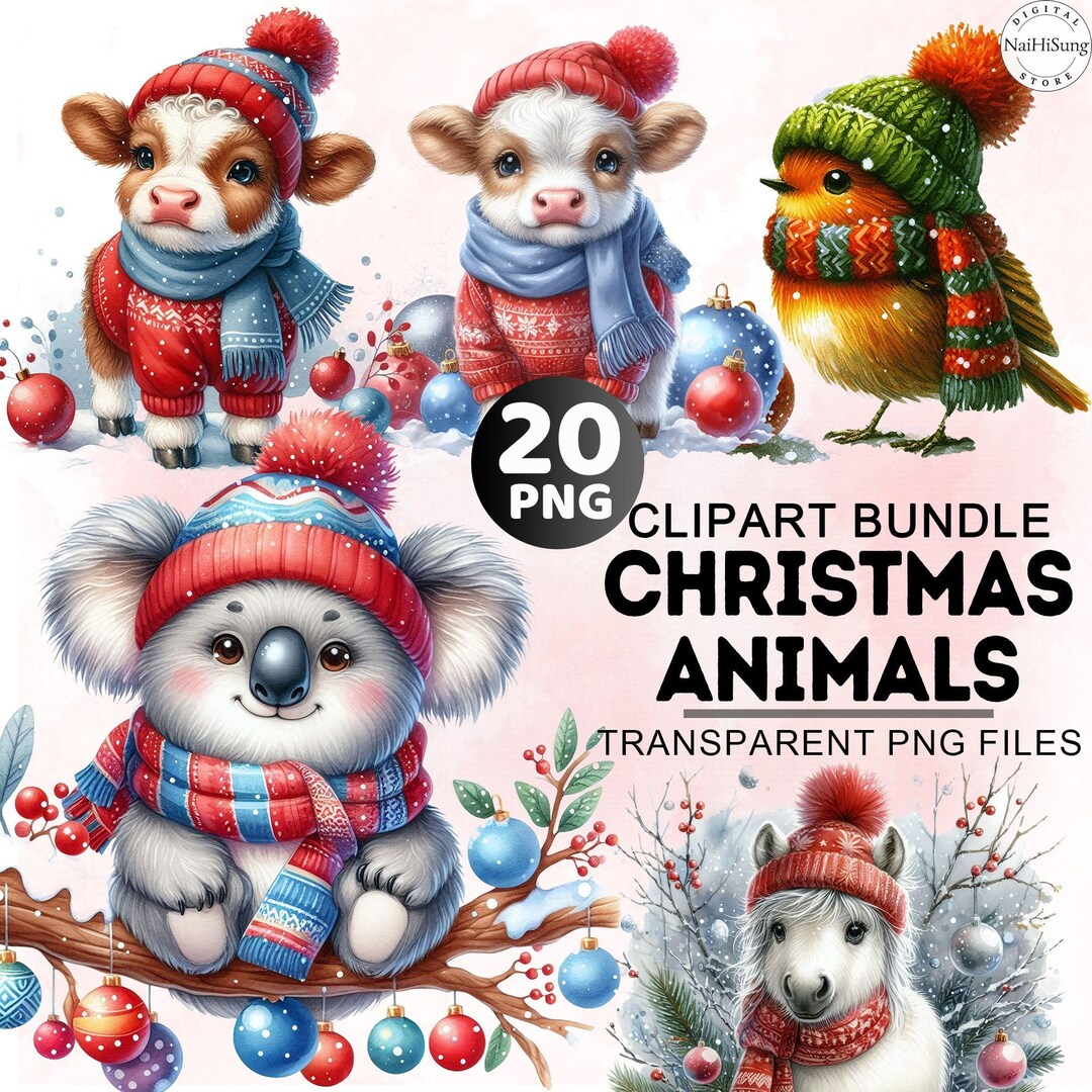 Watercolor Christmas Animals Clipart, Christmas PNG Funny Animal ...