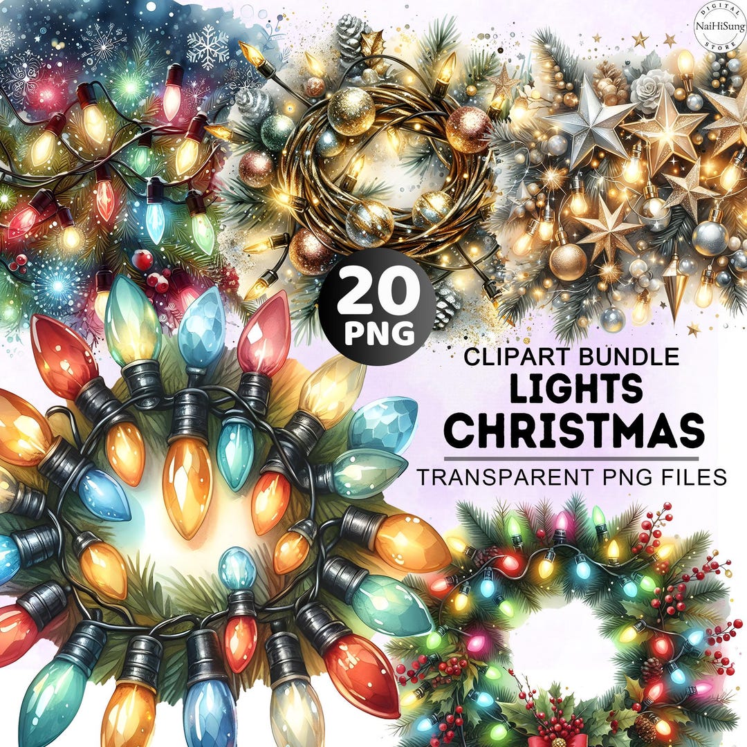 Watercolor Christmas Lights Clipart, Christmas PNG Holiday Lights ...