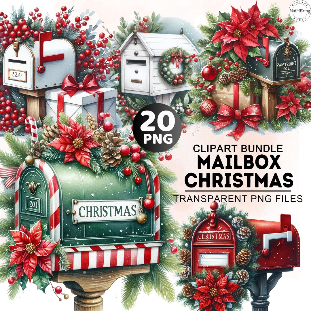 Watercolor Christmas Mailbox Clipart, Christmas PNG Letterbox Clipart ...