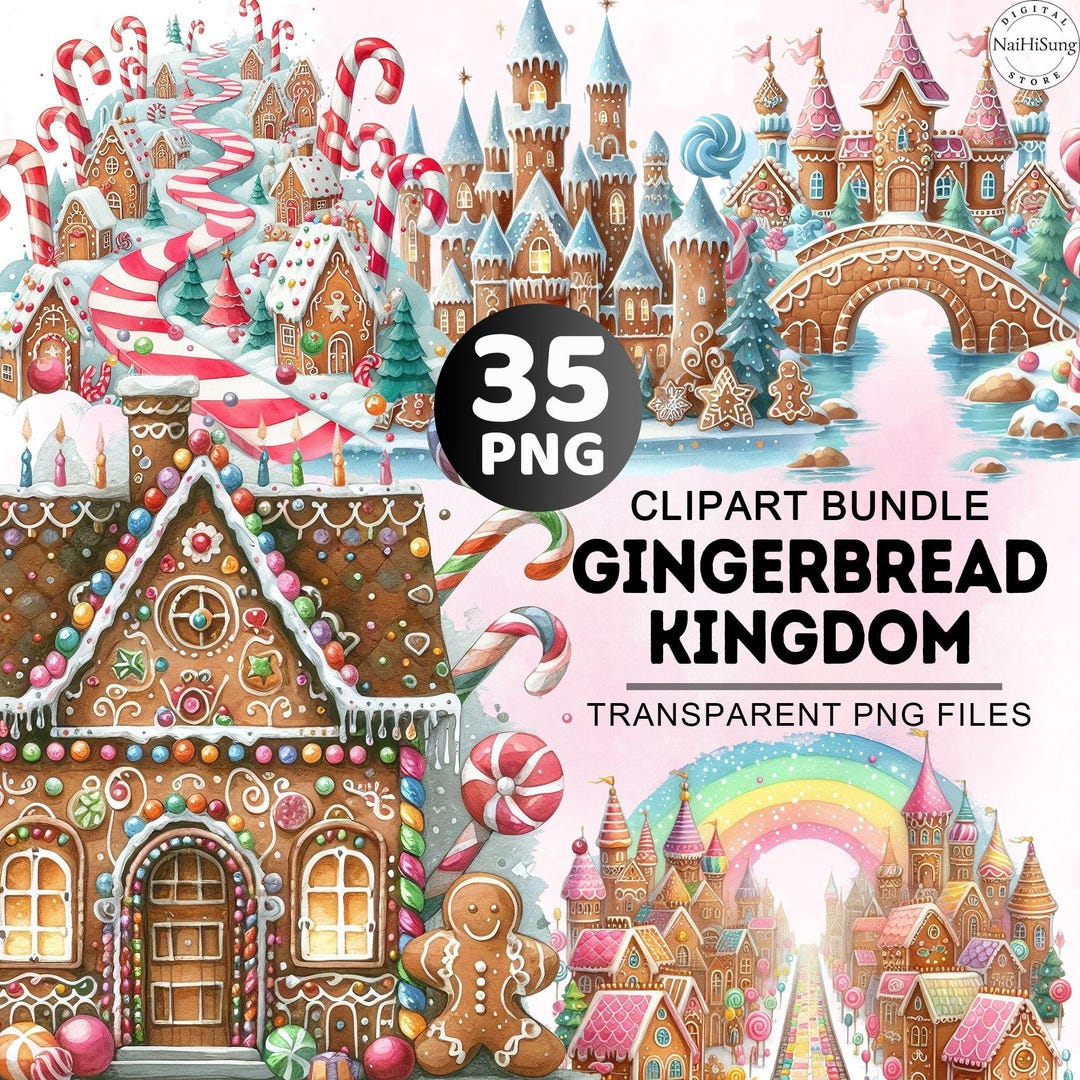 Watercolor Gingerbread Kingdom Clipart, Christmas PNG Gingerbread ...