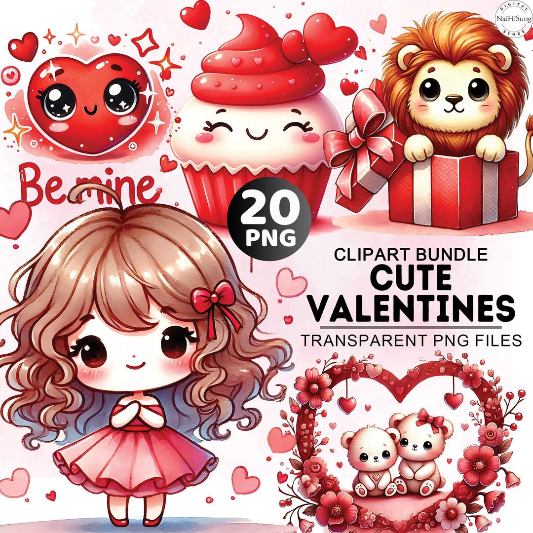 Watercolor Cute Valentines Clipart, Valentine PNG Sweeet Clipart, 20 ...
