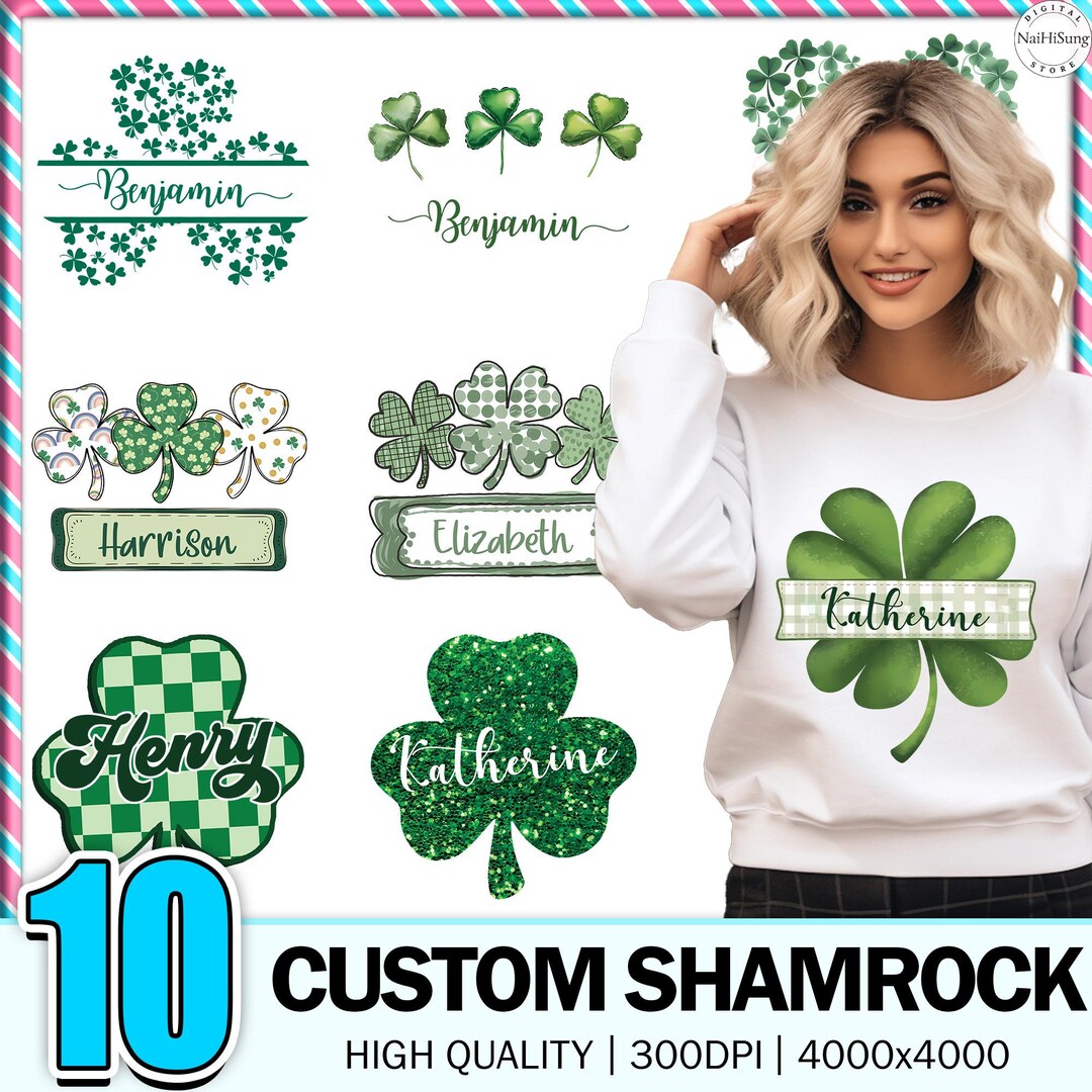 10+ Personalized Last Name PNG Bundle, Custom Shamrock Png, Shamrock ...