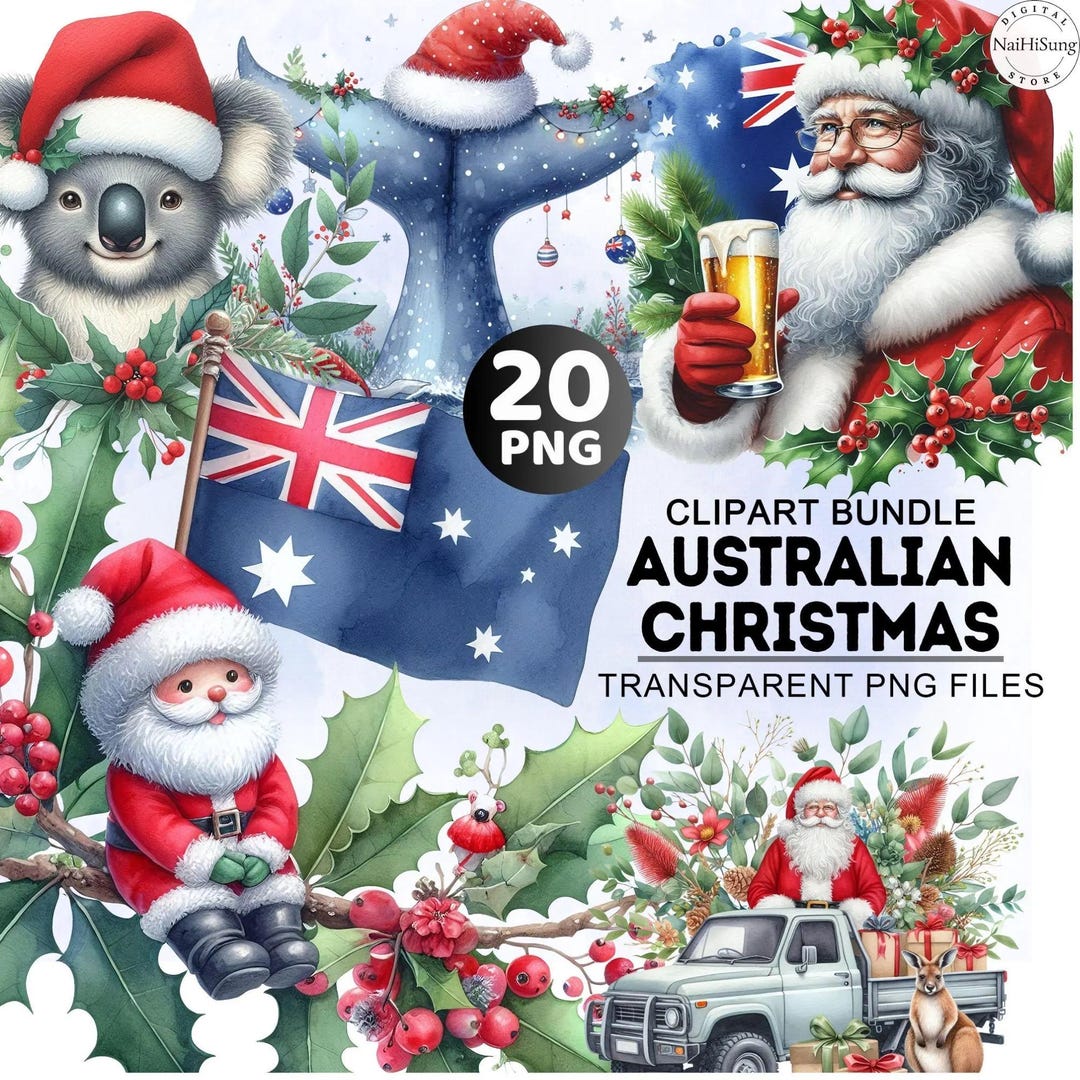 Watercolor Australia Christmas Clipart, Xmas PNG Aussie Xmas Clipart ...