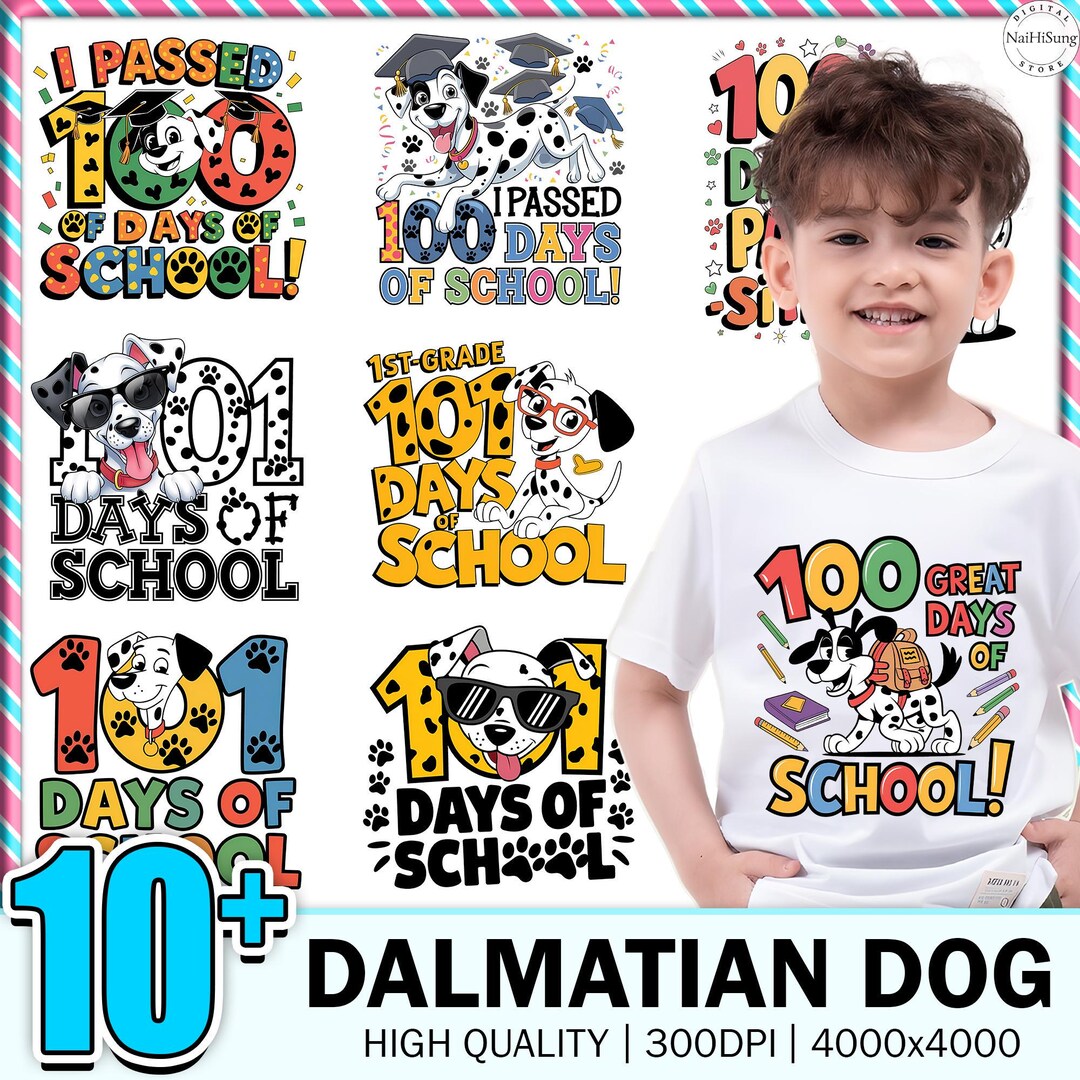 101 Days of School Dalmatian Dog Clipart, 10 PNG School Clipart, Back ...