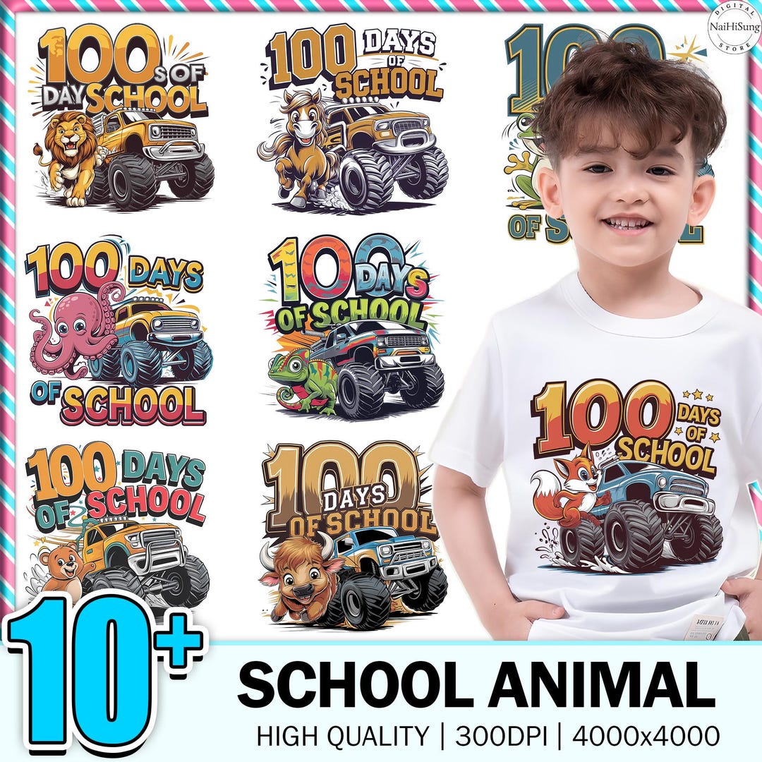100 Days of School Clipart, 10 PNG School Clipart, Happy 100 Days Png ...