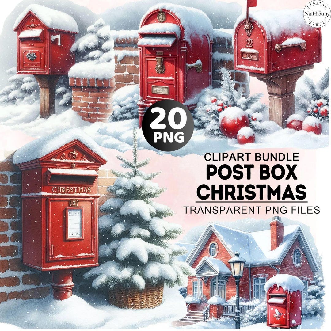 Watercolor Snowy Post Box Clipart, Christmas PNG Santa Mailbox Clipart ...
