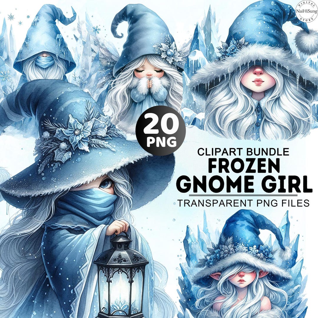 Watercolor Frozen Gnome Girl Clipart, Christmas PNG Ice Princess ...