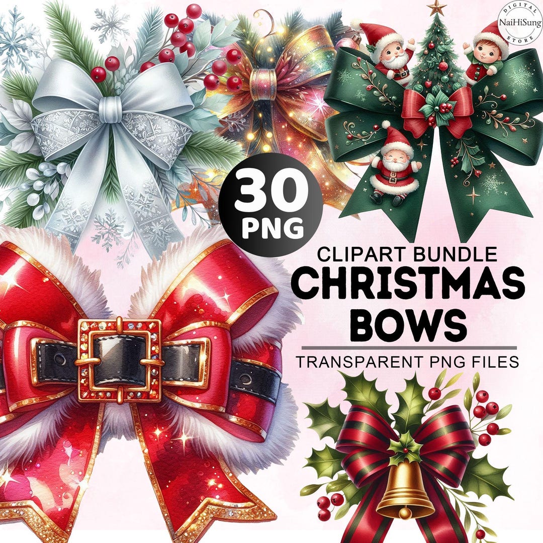 Watercolor Christmas Bows Clipart, Christmas PNG Red Christmas Bows ...