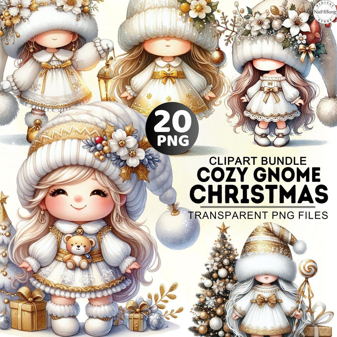 Watercolor Christmas Cozy Gnome Girl Clipart, Xmas PNG Cute Winter ...
