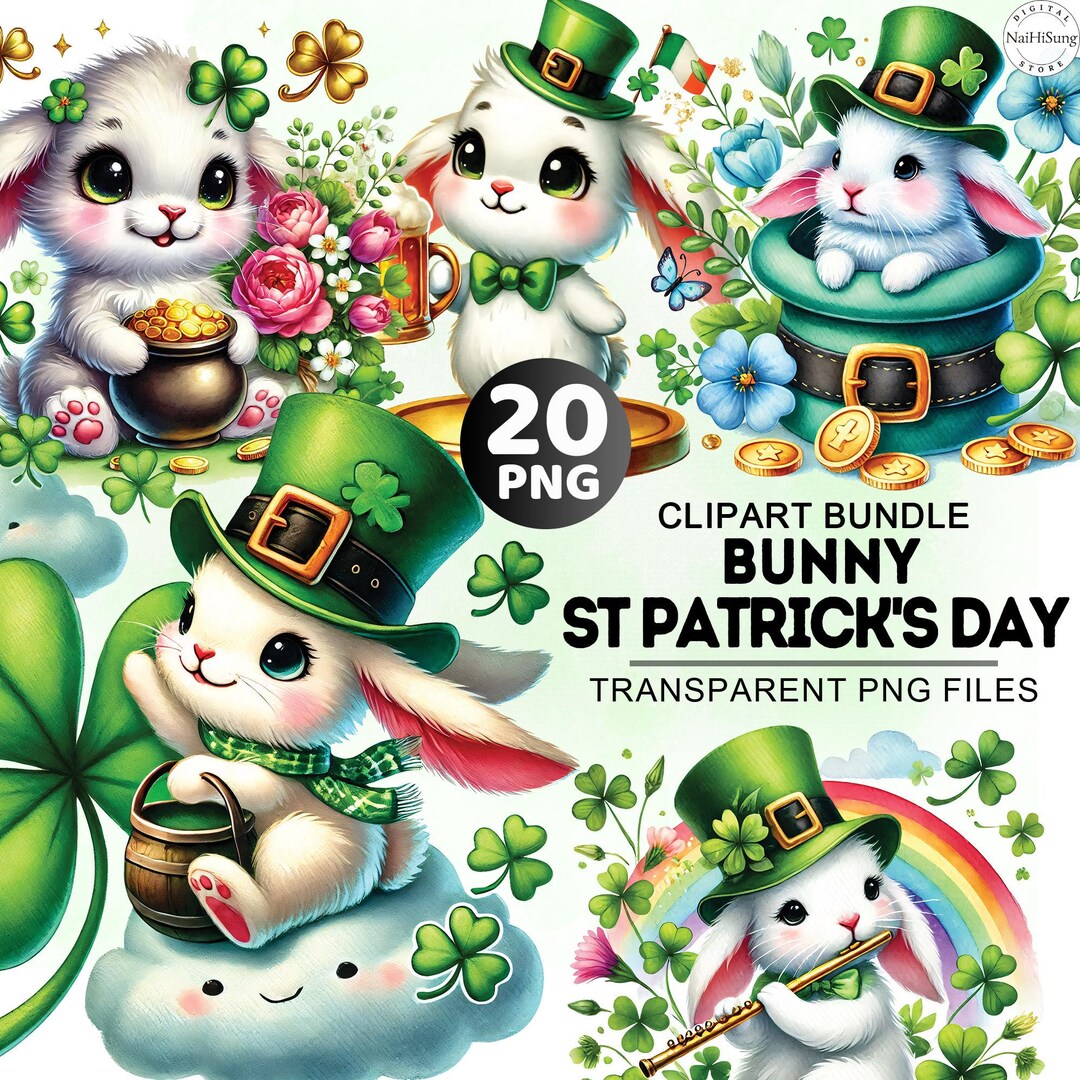 20+ Cute Rabbit Patrick Clipart Bundle, Watercolor St Patricks Day ...