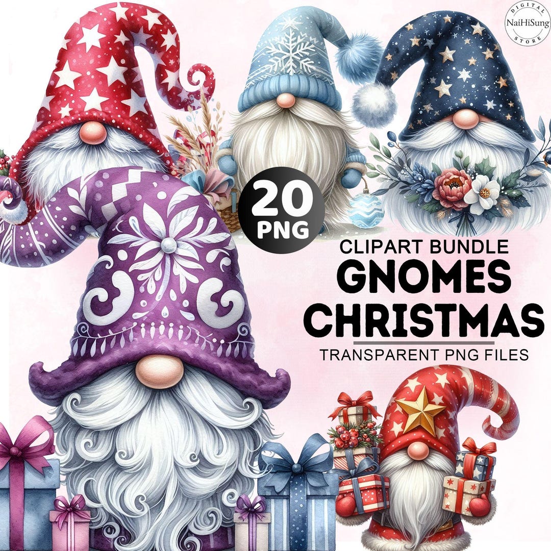 Watercolor Gnomes Christmas Clipart, Christmas PNG Cute Gnomes Clipart ...